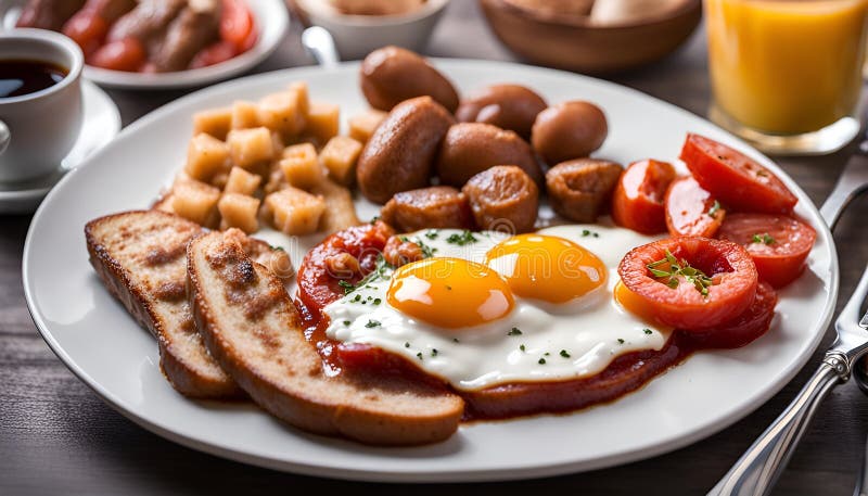 Full English Cooked Breakfast Stock Illustration - Illustration of full ...