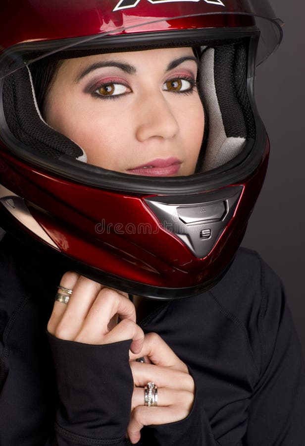 Full Face Helmet on Confidant Woman Rider Stock Photo - Image of close ...