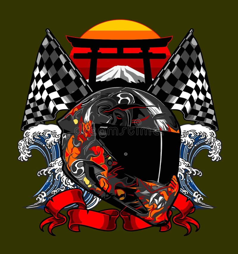 Full Face Helmet and Checkered Flag Stock Vector - Illustration of ...