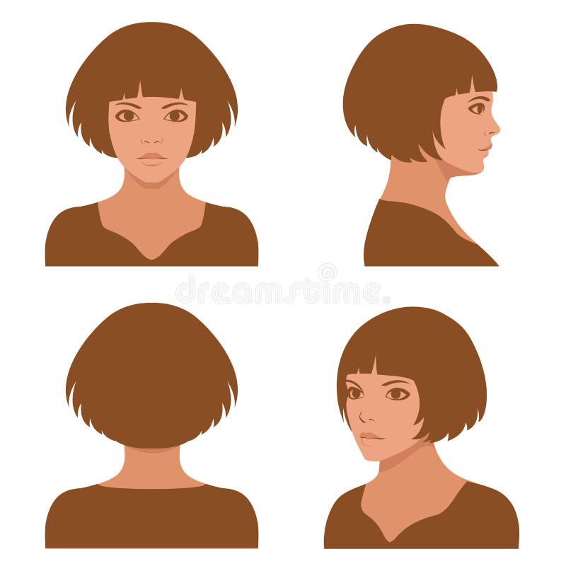 Vector Girl Hairstyles Full Face Profile Head Stock Illustrations – 9 ...