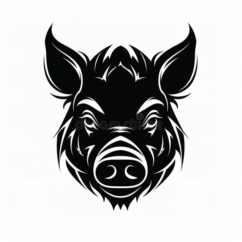 Full Face a Wild Boar Head Silhouette Against White Background Stock ...