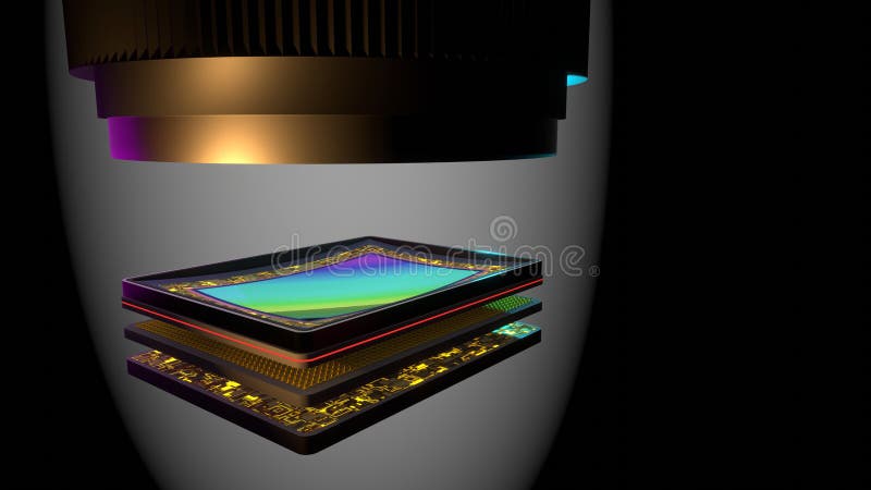 Curved Sensor for Digital Camera with Lens, Prototype 3D Rendering ...