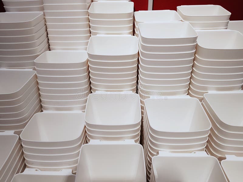 Full Frame Background of Group of Stacked White Plastic Containers ...