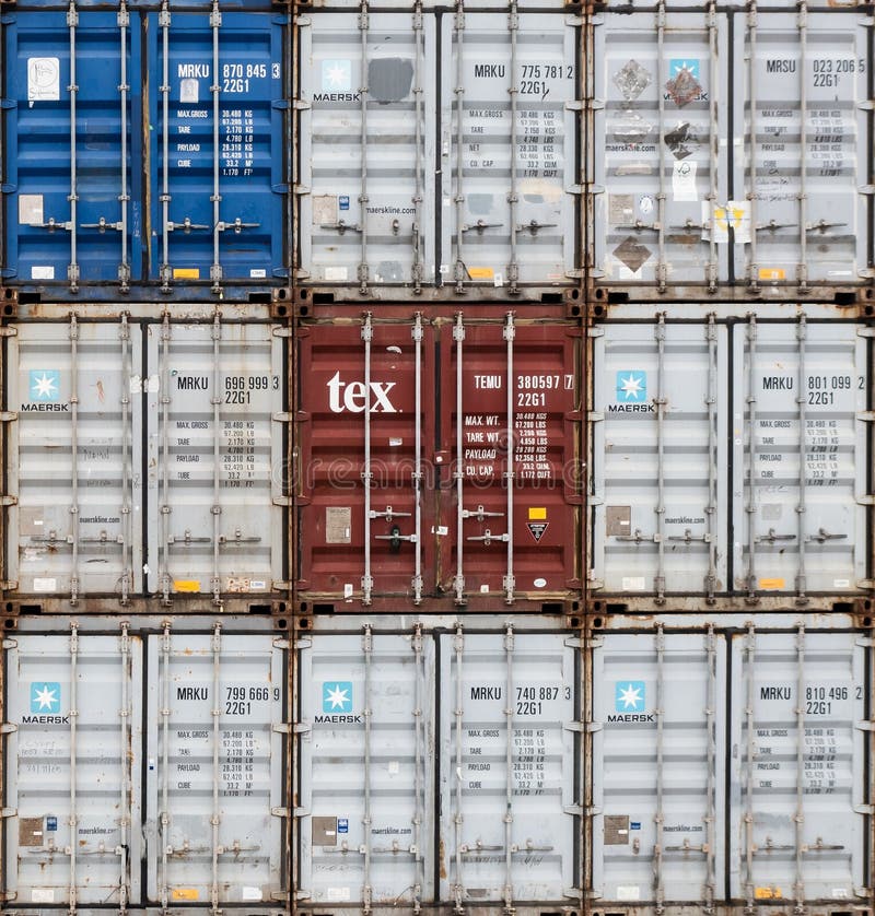 A Full Frame Background of Stacked Shipping Containers with Copy Space ...