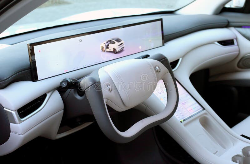 Full-frame Digital Cockpit of Electric Car. Stock Photo - Image of ...