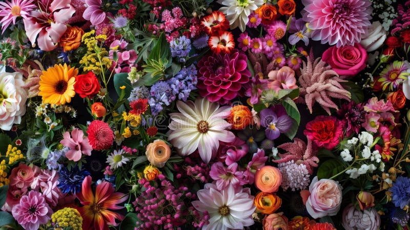 A Full Frame of Diverse Natural Flowers. Hyper-realistic Stock ...