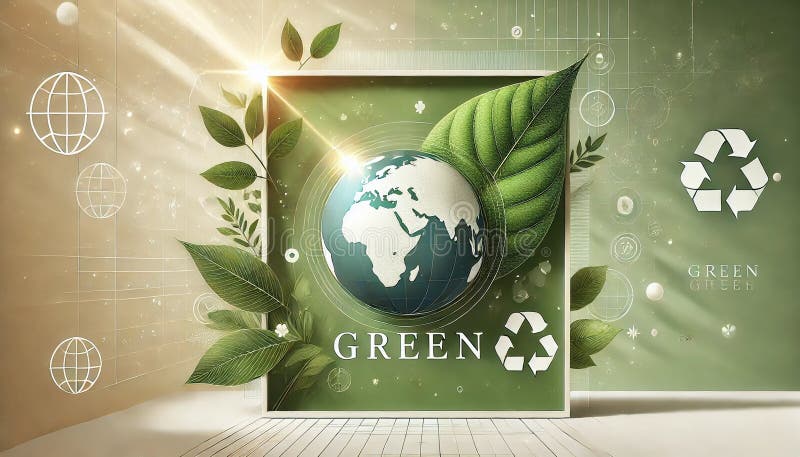Full-Frame Environmental Sustainability Graphic with Green Leaf and ...