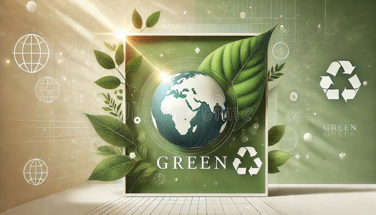 Full-Frame Environmental Sustainability Graphic with Green Leaf and ...
