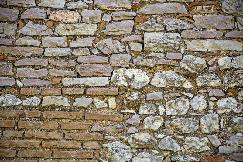 Full Frame of Ancient Brickwork Made with Bricks and Stone Blocks of ...
