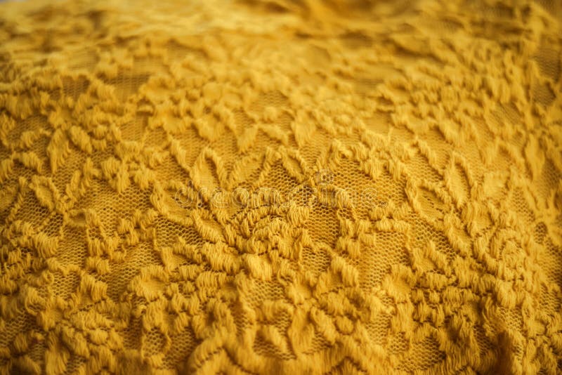 Full Frame of Folded Yellow Lace Cloth As Backdrop. Horizontal Yellow ...