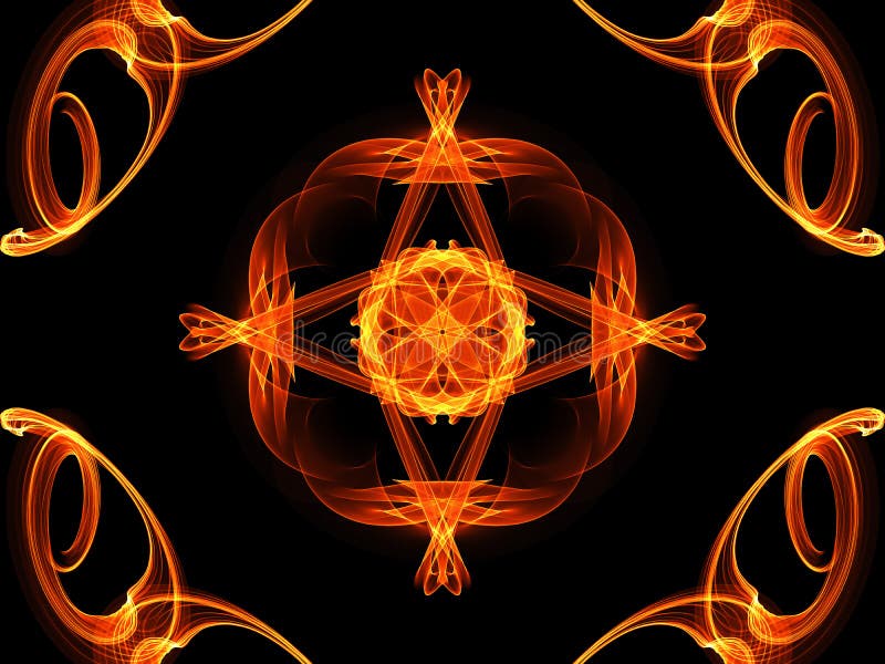 Full Frame Illustrated Seamless Glowing Fire Flower Pattern on Black ...