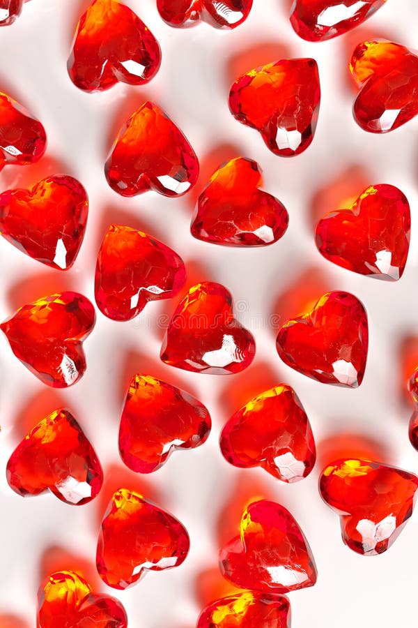 Full Frame Image of Sparkling Red Gemstone Hearts on a White Studio ...