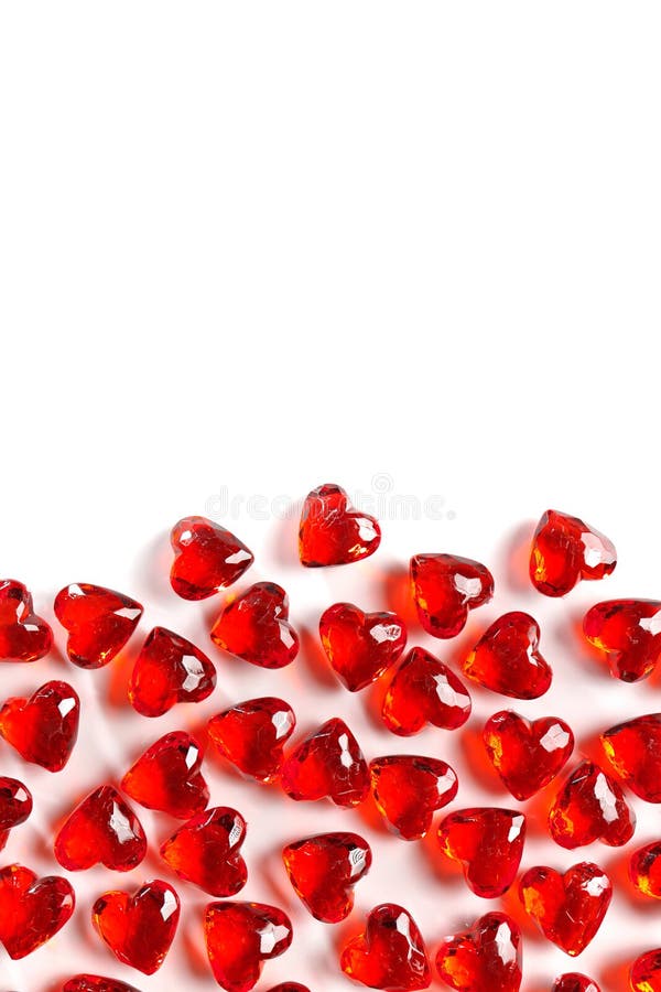 Full Frame Image of Sparkling Red Gemstone Hearts on a White Studio ...