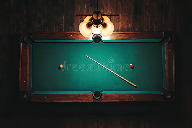 Top-Down View of Green Felt Billiard Table with Bright Lights Stock ...