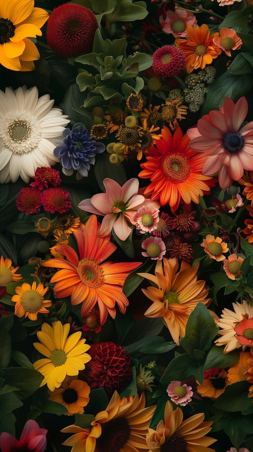 Full Frame of Various Natural Flowers. Hyper-realistic Stock ...