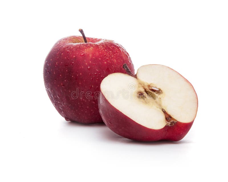 A Full Fresh Apple and a Half Slice with Drops of Water, Isolated on ...