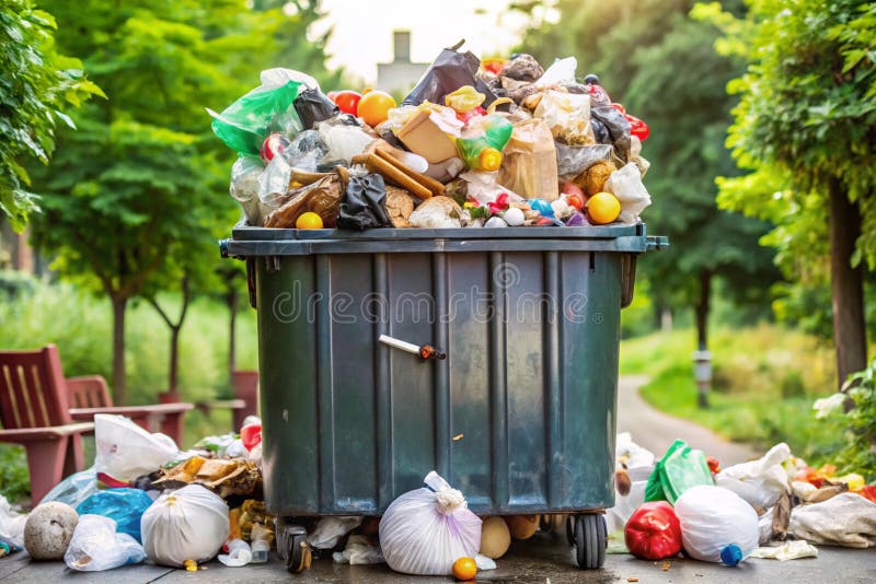 Full Garbage Bin with Overload of Trash Stock Illustration ...