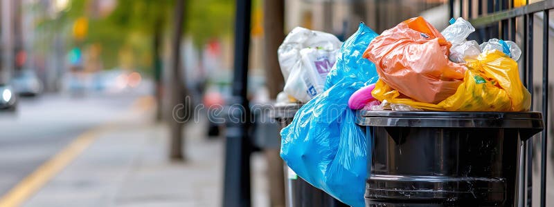 Full Garbage Cans in Urban or Suburban Street Stock Illustration ...