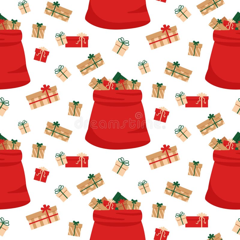 Full Gift Open Santa Claus Red Bag. Seamless Pattern Stock Vector ...
