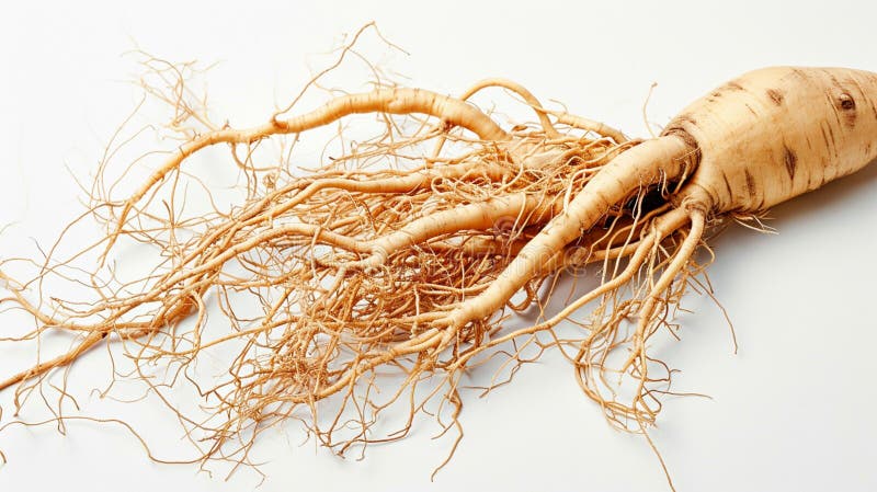 Full Ginseng Plant Root Lying on White Background. Generative Stock ...