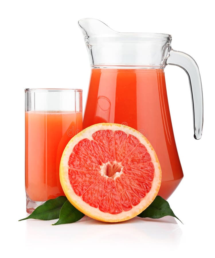Full Glass and Jug of Grapefruit Juice Isolated Stock Photo - Image of ...