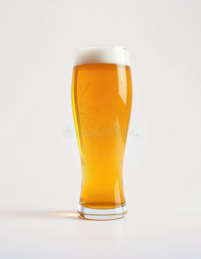 A Full Glass of Light, Golden-yellow Beer Rests on a Plain White ...