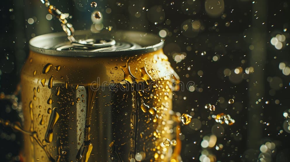 Full Golden Beer Can Splash Stock Illustration - Illustration of drop ...