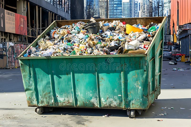 Full Green Dumpster in City Stock Illustration - Illustration of ...