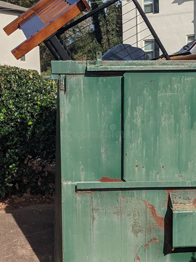 Full Green dumpster stock image. Image of fence, full - 203826023