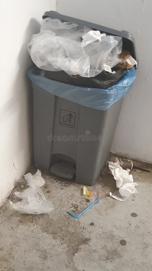 Full grey open trash bin stock photo. Image of open - 187042032