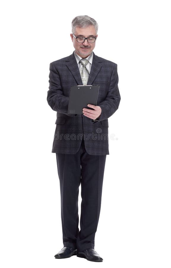 In Full Growth. Business Man Making an Entry in the Clipboard Stock ...