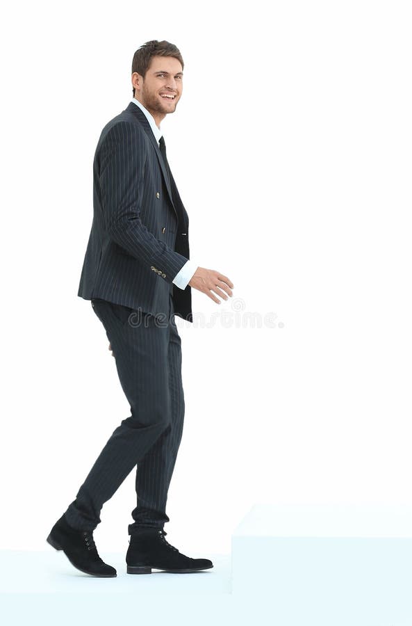 Full Growth.businessman Taking a Step Forward.isolated on White Stock ...