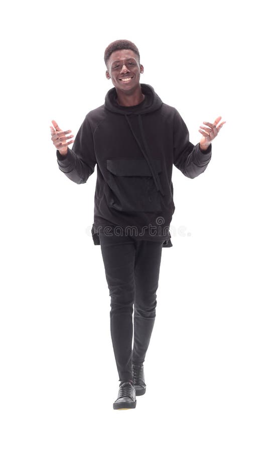 Cheerful Guy in Autumn Jacket Striding Forward Stock Photo - Image of ...