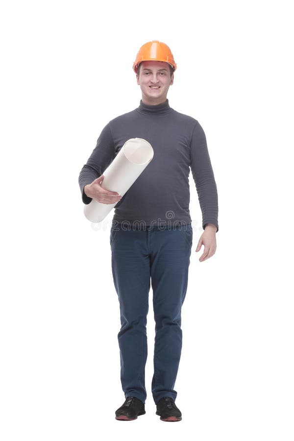 In Full Growth. Confident Male Architect with Drawings Stock Image ... In Full Growth. Confident Male Architect with Drawings Stock Image ...