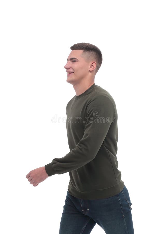 In Full Growth. a Confident Man in Jeans Walks Forward Stock Image ...