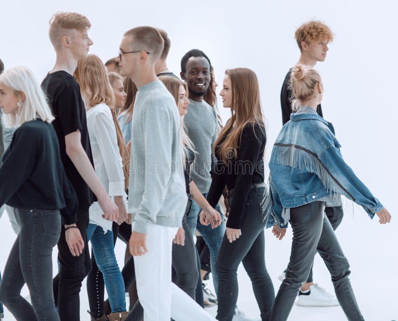 In Full Growth. Diverse Young People Walking in Different Directions ...