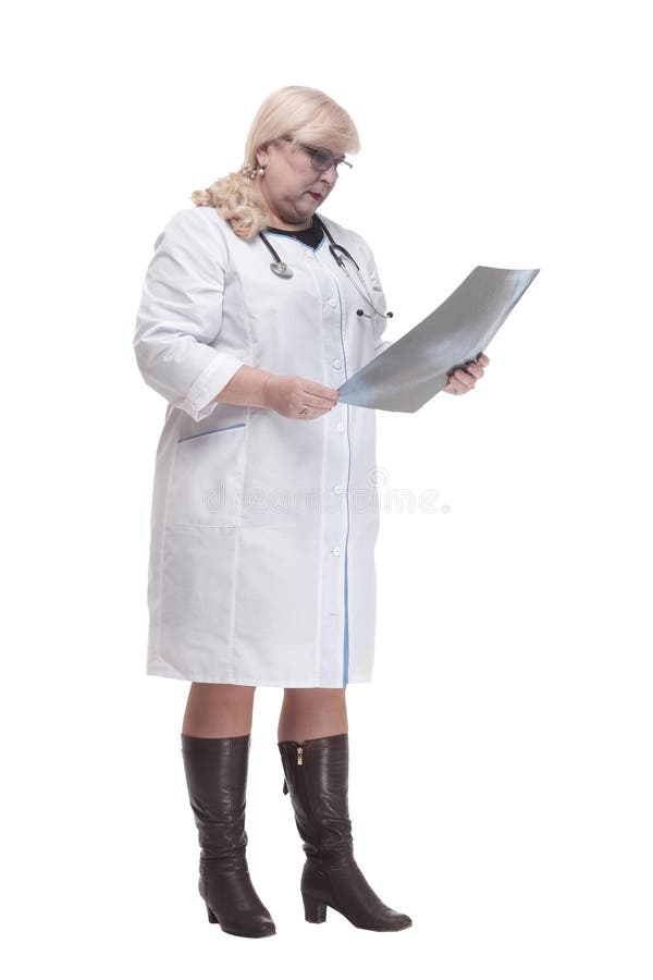 Female Doctor Full Body Side View on White Background Stock Photo ...
