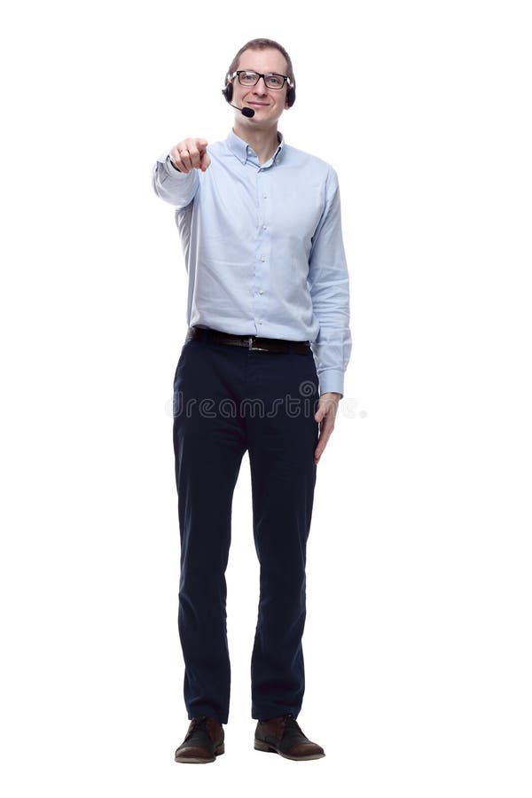 Friendly Man in a Headset. Isolated on a White Stock Photo - Image of ...