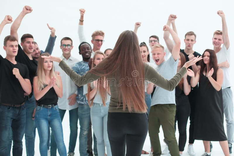 In Full Growth. Group Leader Standing in Front of Her Team Stock Image ...