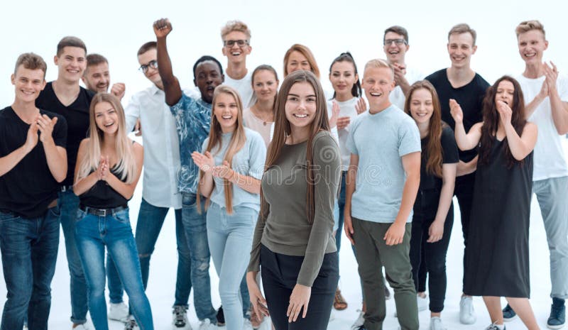In Full Growth. Group Leader Standing in Front of Her Team Stock Photo ...