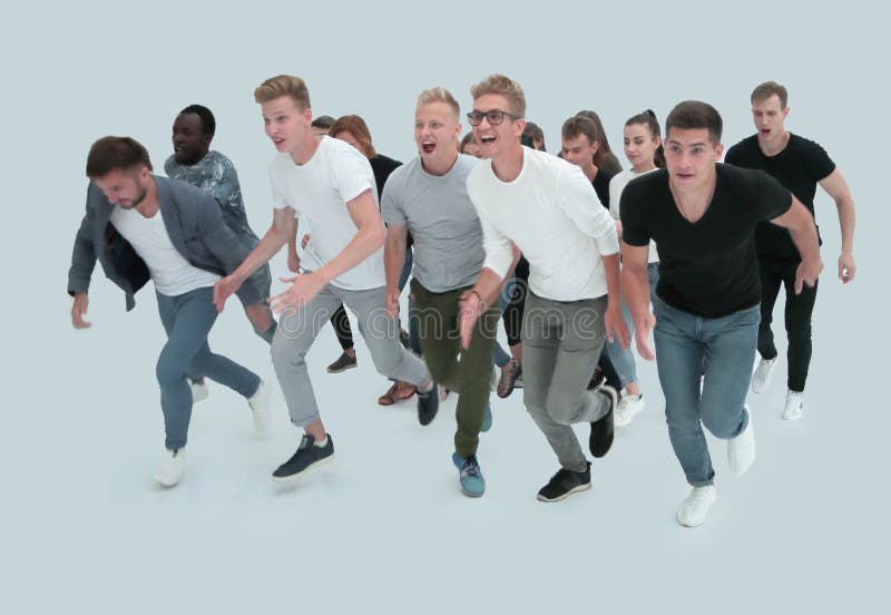 In Full Growth. a Group of Young People Running Forward Stock Photo ...