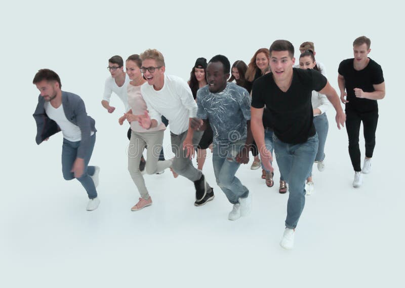 In Full Growth. a Group of Young People Running Forward Stock Image ...