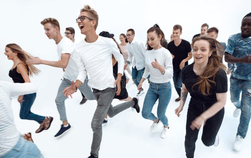 In Full Growth. a Group of Young People Running Forward Stock Image ...