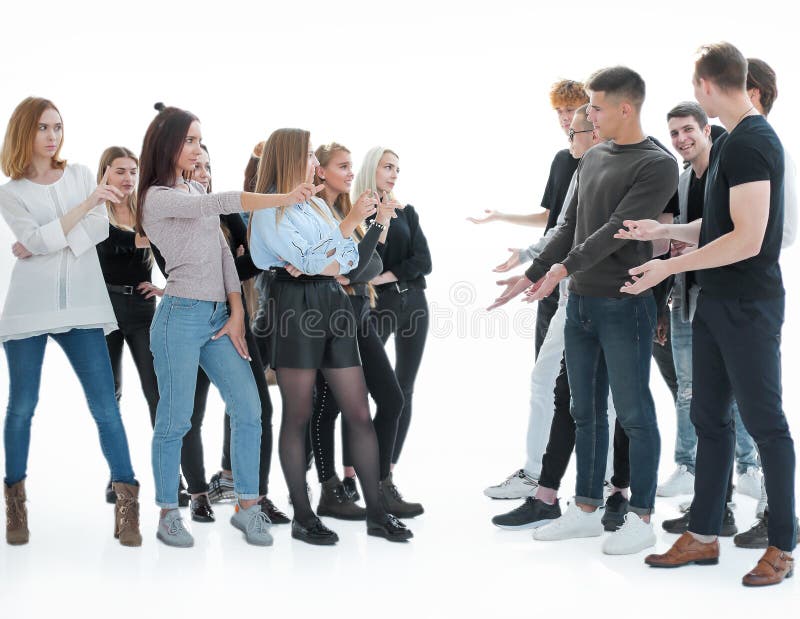 Groups of Young Men and Women Standing Opposite Stock Photo - Image of ...