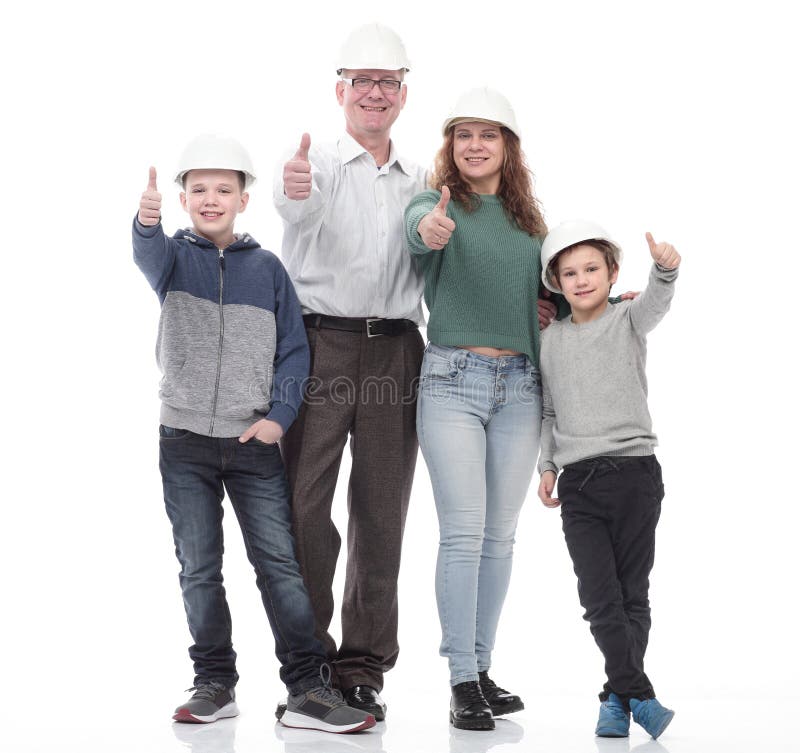In Full Growth. Happy Family in Protective Helmets Stock Image - Image ...