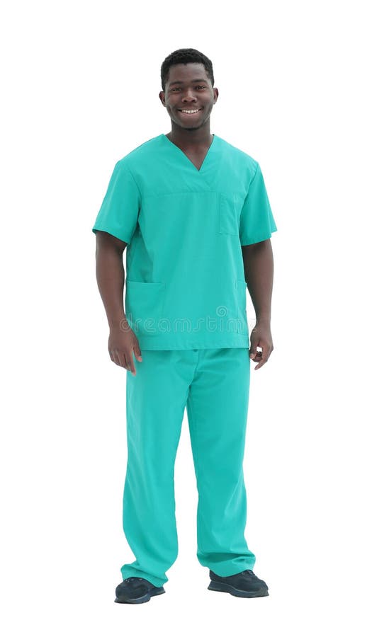 In Full Growth. Medical Worker in Blue Uniform Stock Photo - Image of ...