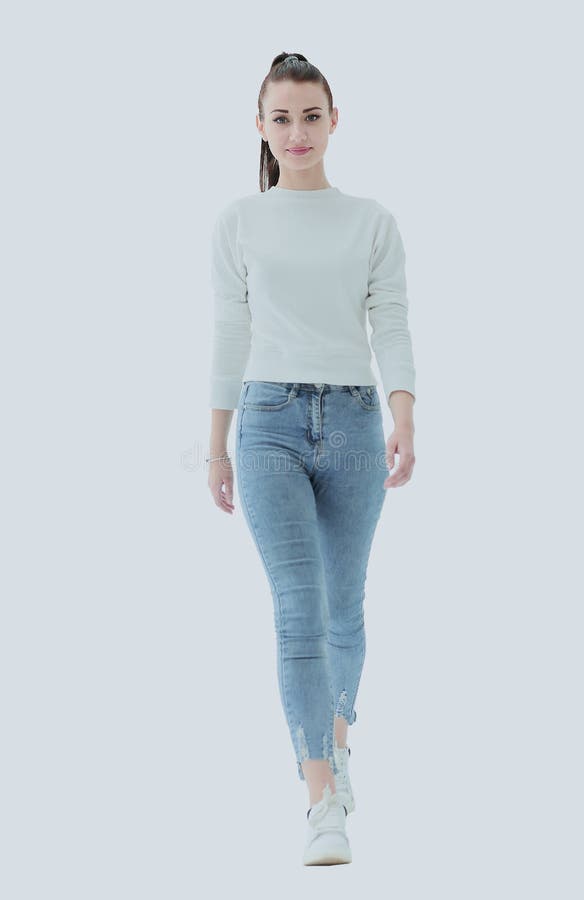 In Full Growth. a Nice Young Woman, Stepping Forward Stock Image ...