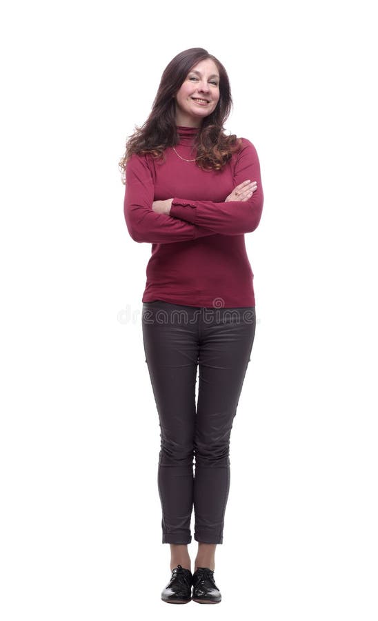 In Full Growth. Serious Young Woman Looking Forward Stock Image - Image ...