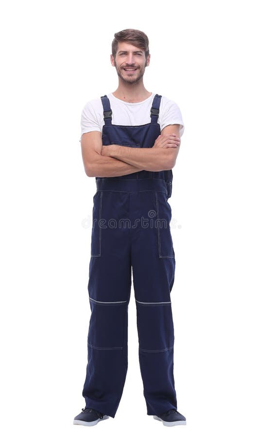 Man in Blue and Red Overalls Stock Photo - Image of foreman, profession ...