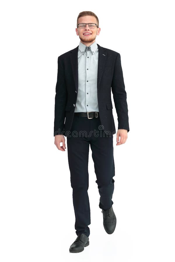 In Full Growth. Smiling Young Business Man Striding Forward Stock Image ...